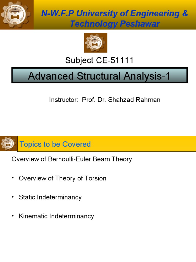 N-W.F.P University of Engineering & Technology Peshawar: Advanced Structural Analysis-1 | PDF ...