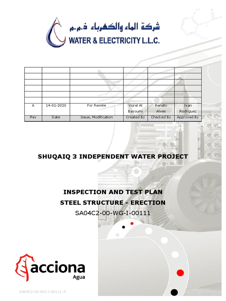 SA04C2-00-WG-I-00111-A - ITP Steel Structure - Erection | PDF ...