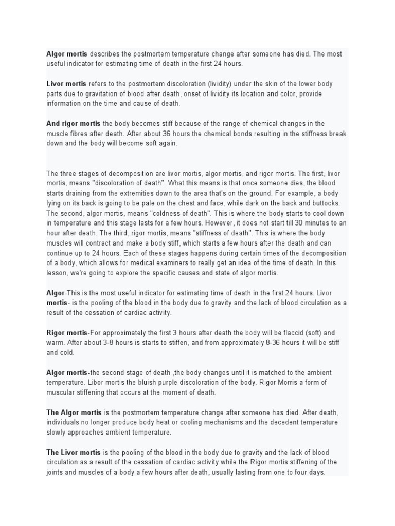 Algor Mortis Describes The Postmortem Temperature Change After Someone ...