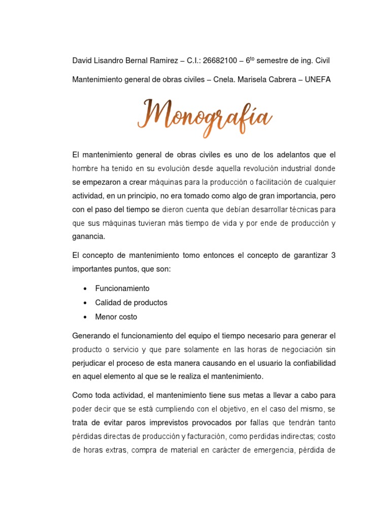 Mantenimiento de Obras Civiles 1 | PDF | Ingeniería de confiabilidad ...