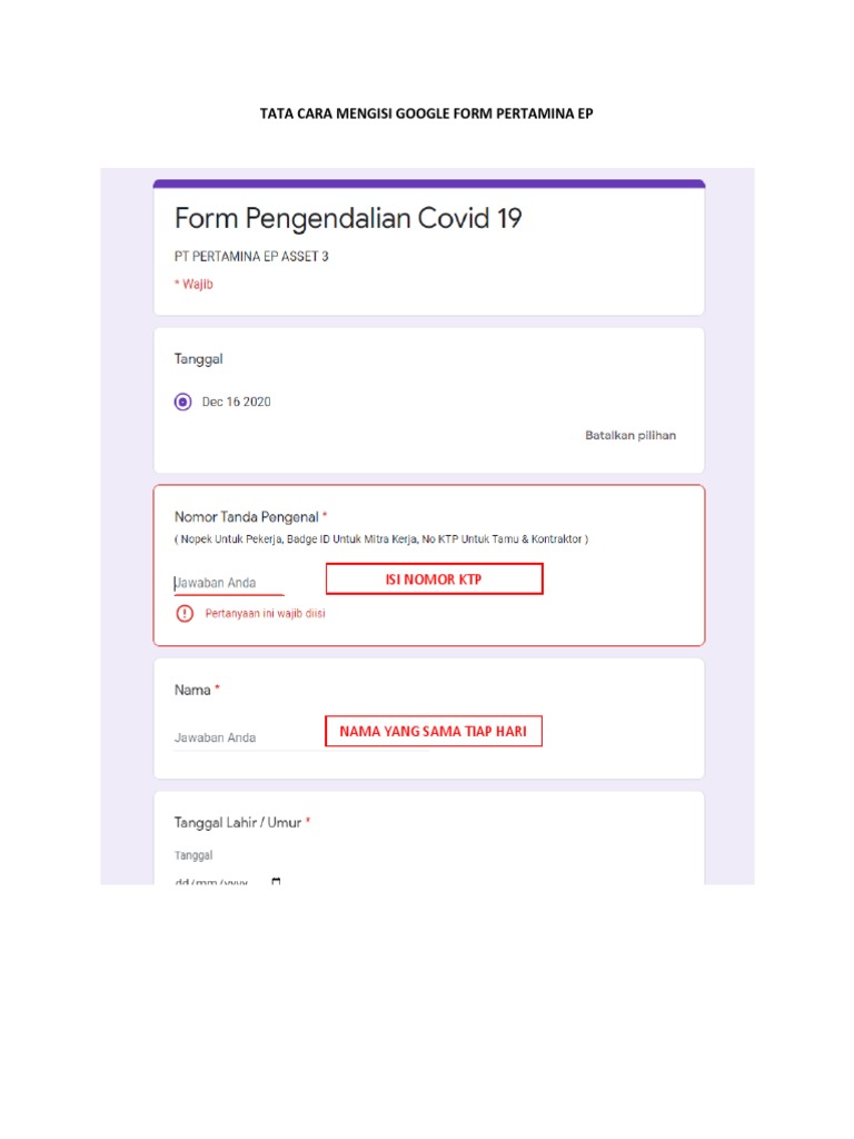 Panduan Isi Google Form Pertamina EP | PDF