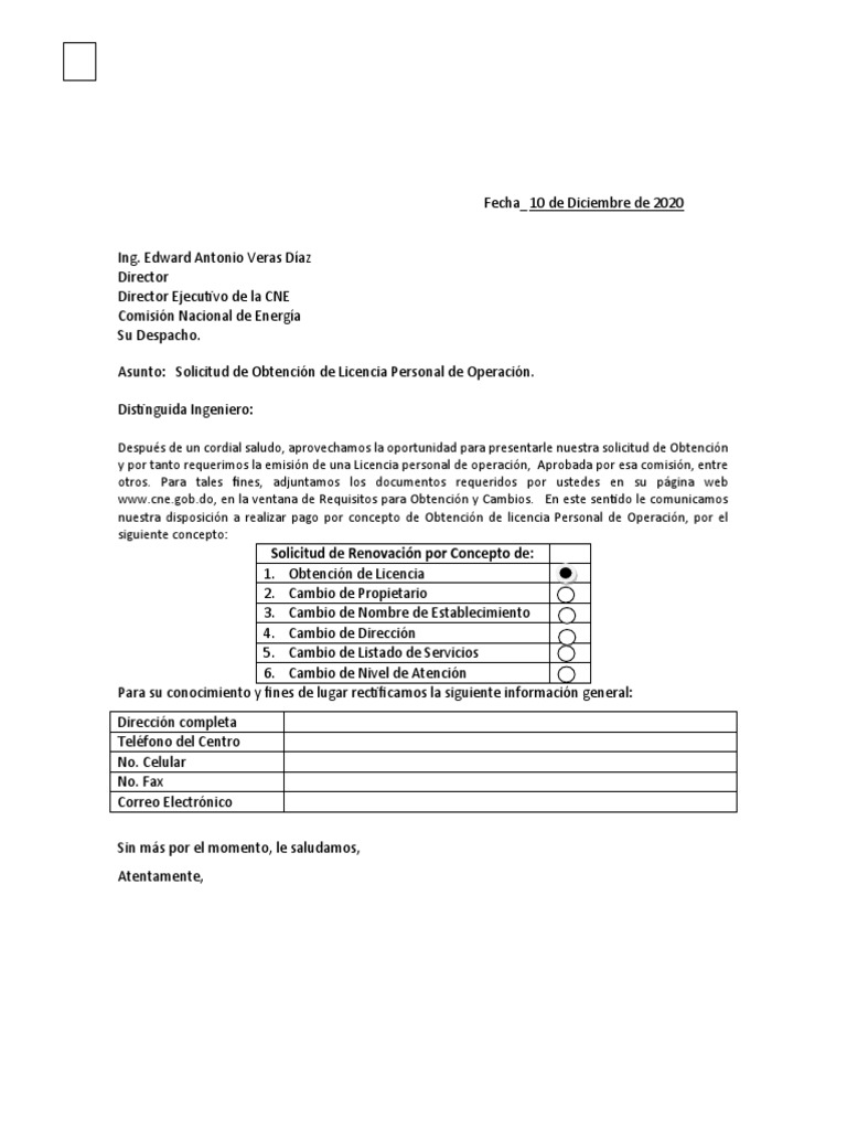 01-Carta-Modelo-para-Renovacion-y-o-Cambios Steven | PDF