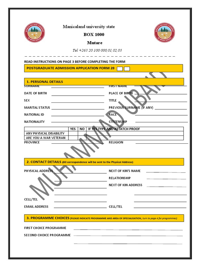 Manicaland University State: BOX 1000 Mutare | PDF | Academic Degree ...