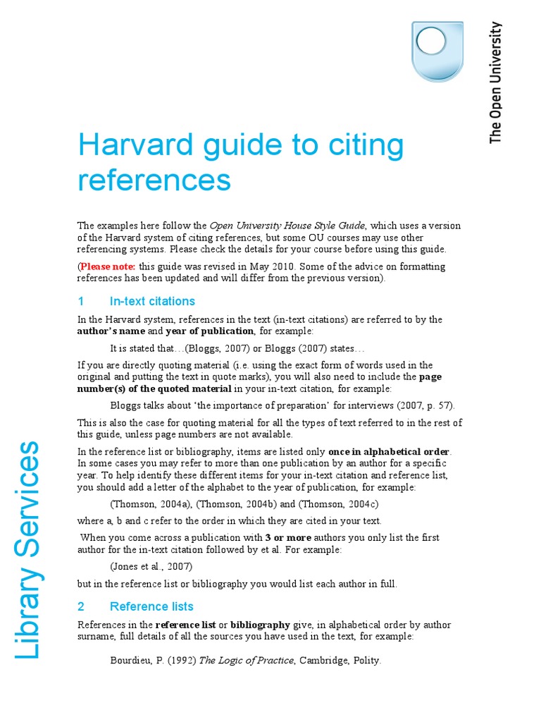 Harvard Guide To Citing References: 1 In-Text Citations | PDF ...