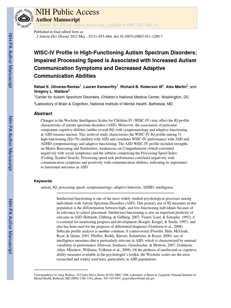 WISC-IV Profile in High-Functioning Auti | PDF | Autism Spectrum ...