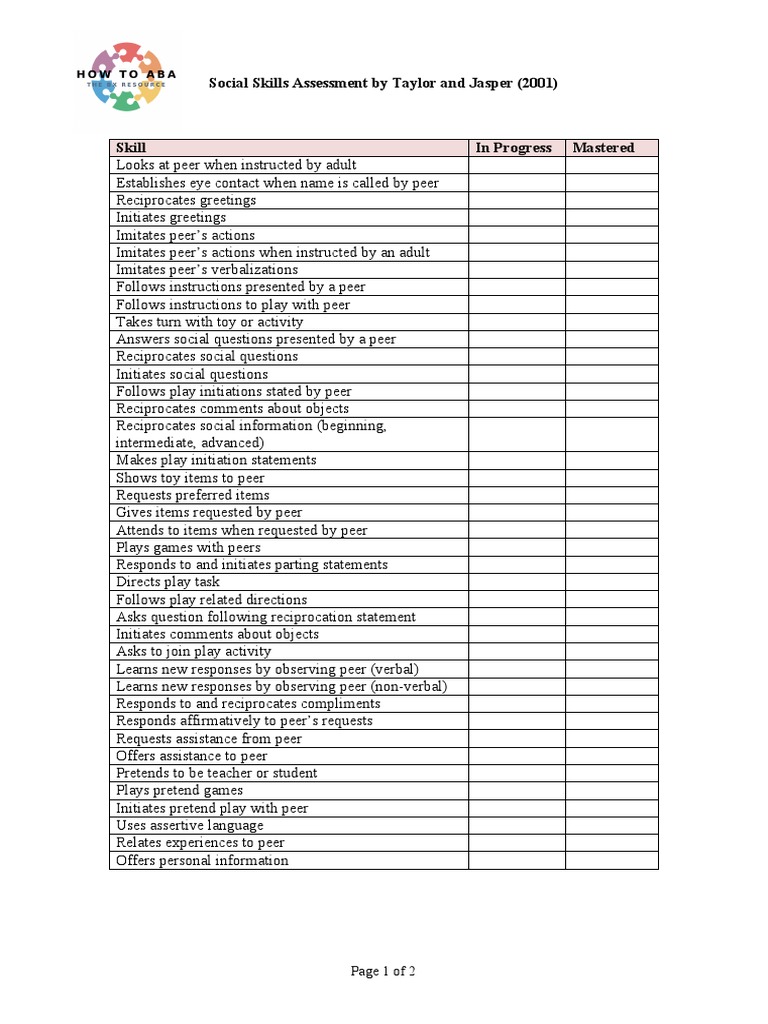 Social Skills Assessment Tool | PDF | Nonverbal Communication | Question
