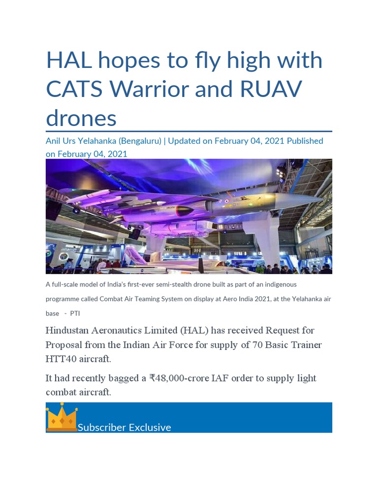 HAL's Plans to Develop India's First Semi-Stealth Drone, the CATS ...