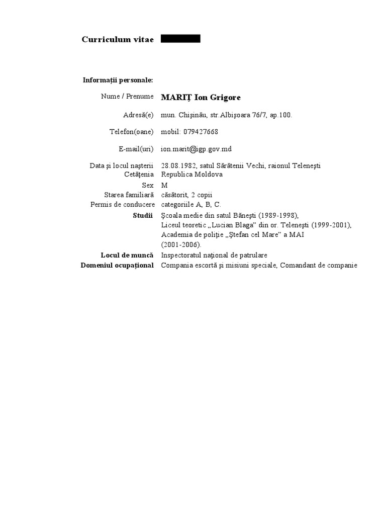 Curriculum Vitae Mariţ Ion | PDF