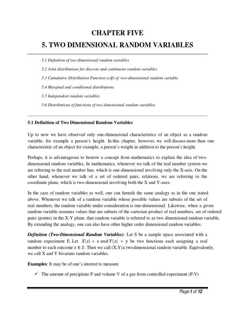 Chapter Five 5. Two Dimensional Random Variables | Download Free PDF ...