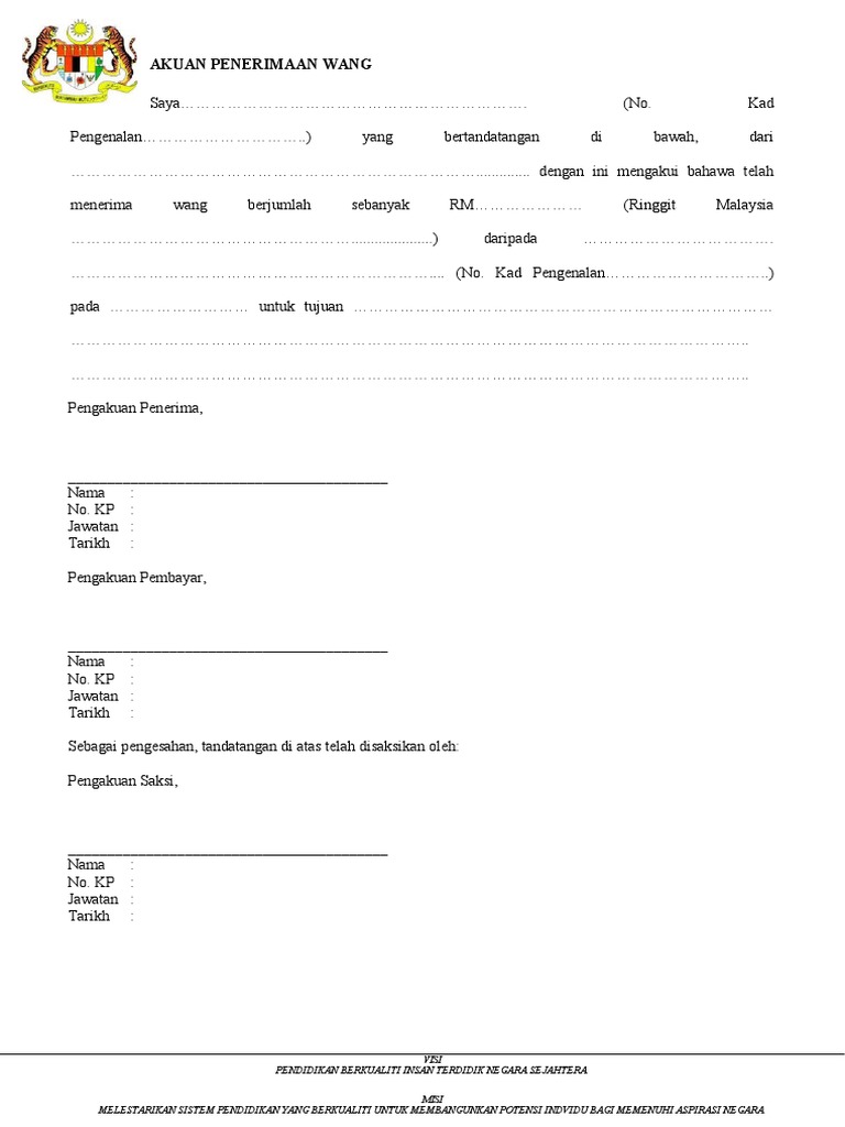 AKUAN PENERIMAAN WANG Contoh | PDF