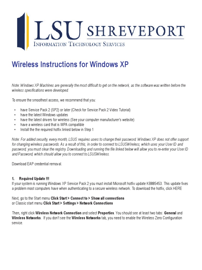 Wireless Instructions For Windows XP: 1. Required Update !!! | PDF ...