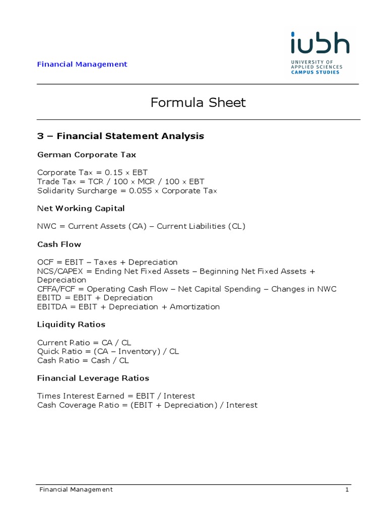 FM Formula Sheet v4.0 | PDF | Book Value | Net Present Value