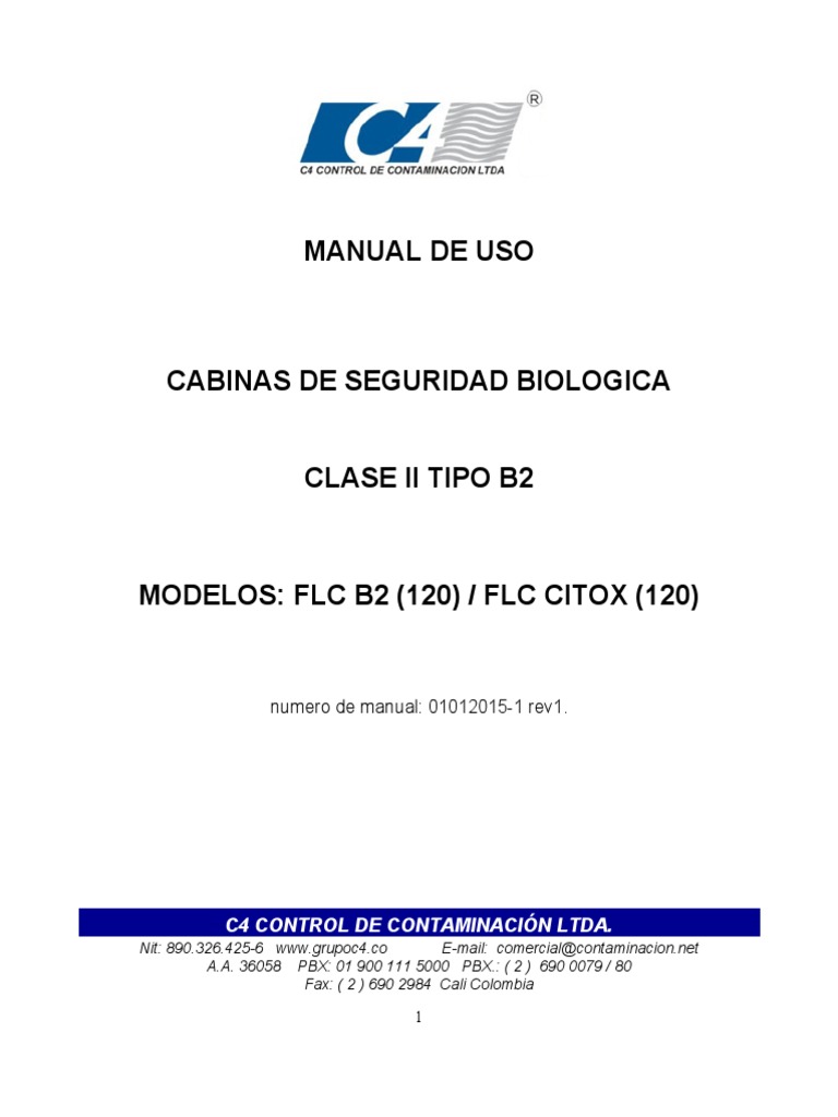 Manual de usuario cabina de seguridad biológica marca C4 FLC B2 (120) FLC CITOX (120) | PDF ...