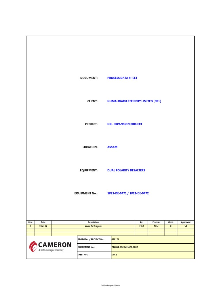 EQUIPMENT DATA SHEET FOR DUAL POLARITY DESALTERS 1P21-DE-0471 AND 1P21 ...