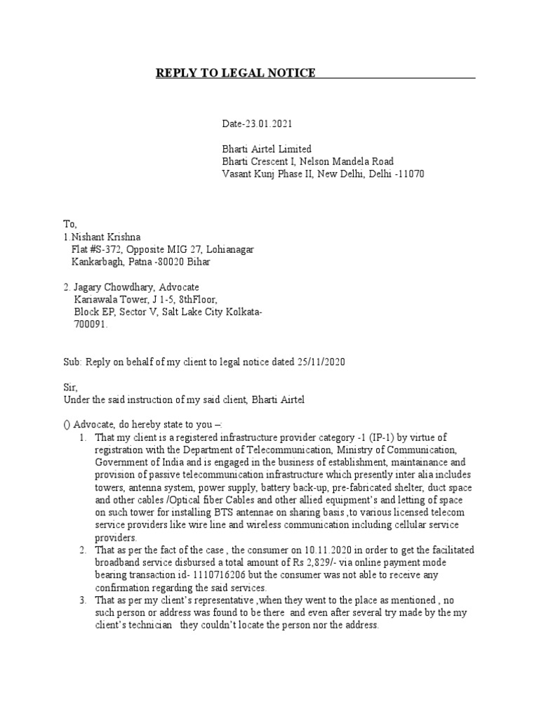 Reply To Legal Notice | PDF | Telecommunications | Networks
