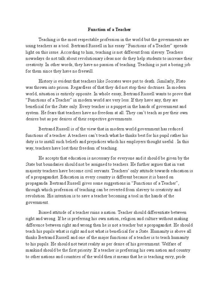 Function of A Teacher | PDF | Bertrand Russell | Teachers