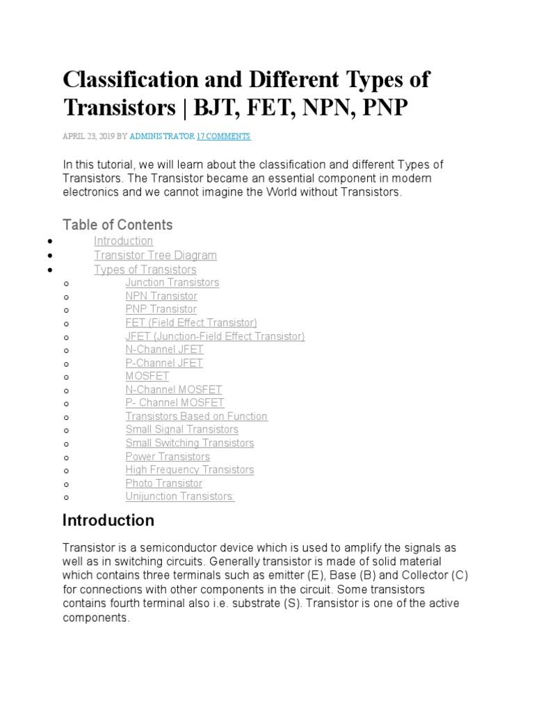Types and Classification of Transistors | PDF | Field Effect Transistor ...