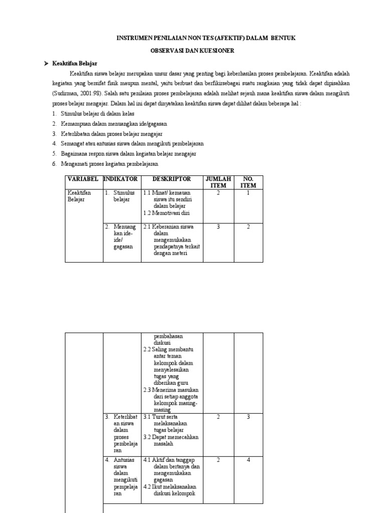 Instrumen Penilaian Non Tes | PDF