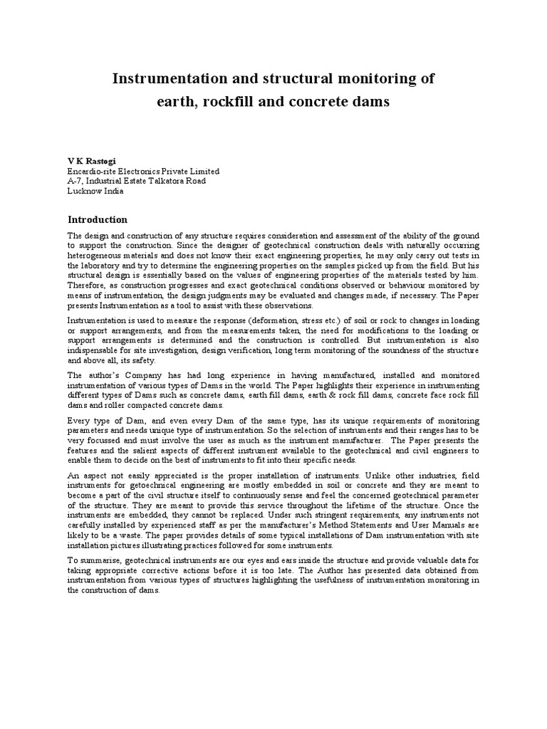 Dam Instrumentation and Monitoring Insights | PDF | Dam | Soil Mechanics