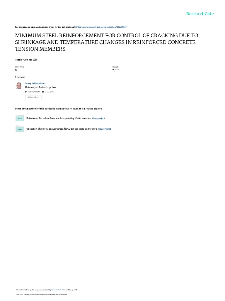 Minimum Steel Reinforcement For Control of Cracking Due To Shrinkage ...