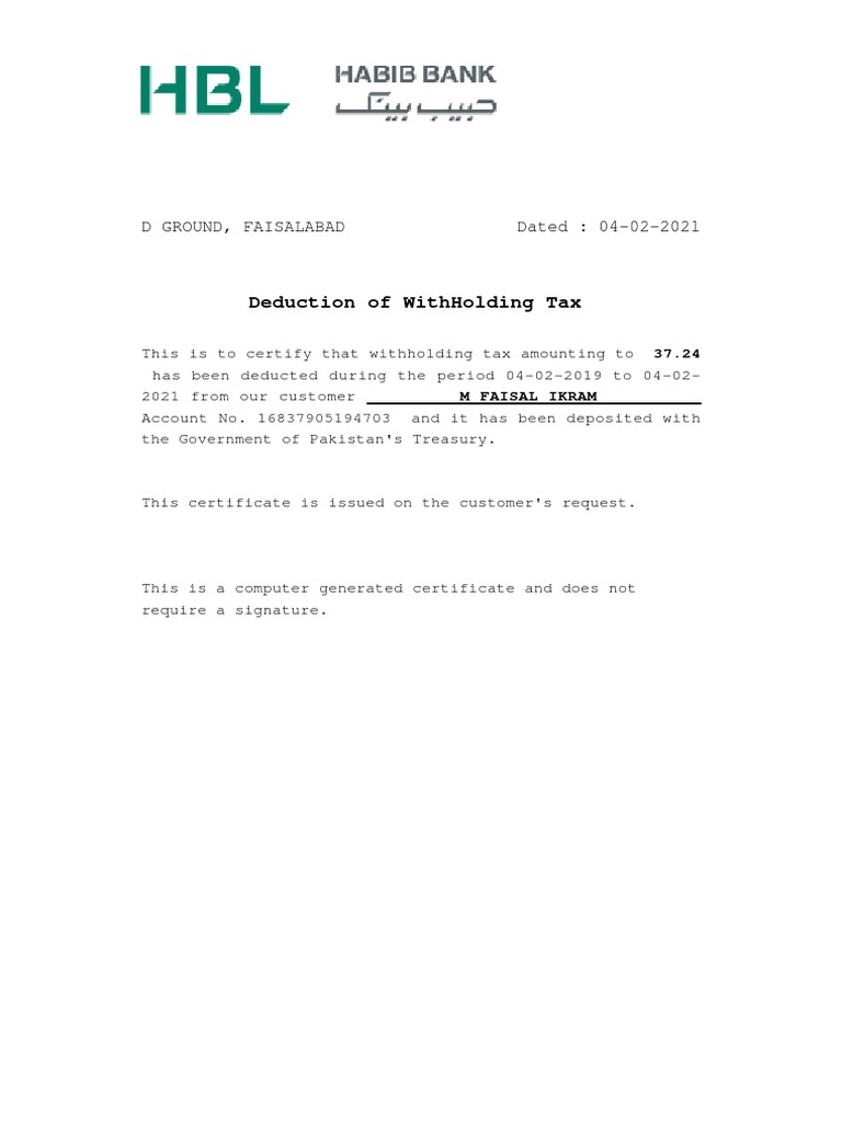 WHT Certificate 04-02-2021T14 28 53 | PDF | Finance & Money Management