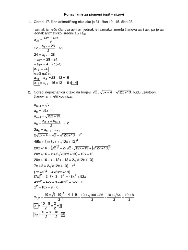 Aritmeticki Geometrijski Niz Ponavljanje | PDF