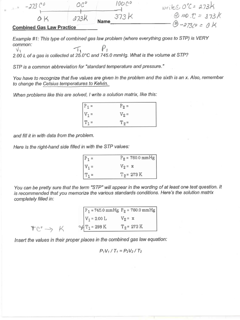 Combined Gas Law Practice Key | PDF
