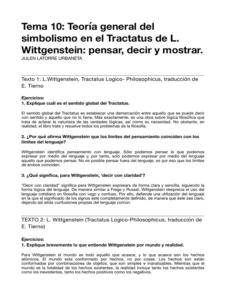 TEMA 10 PEC - Julen Latorre | PDF | Ludwig Wittgenstein | Proposición