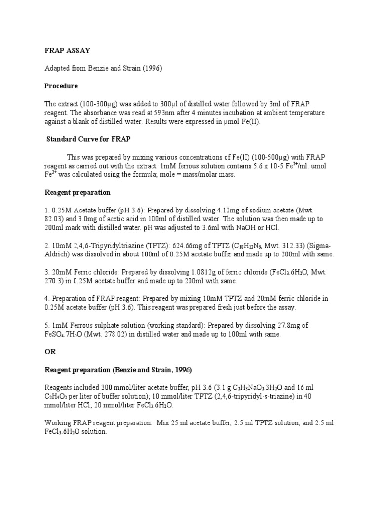 Frap Assay Protocol | PDF | Science & Mathematics