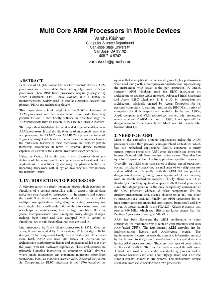 Multi Core ARM Processors in Mobile Devices | PDF | Multi Core ...