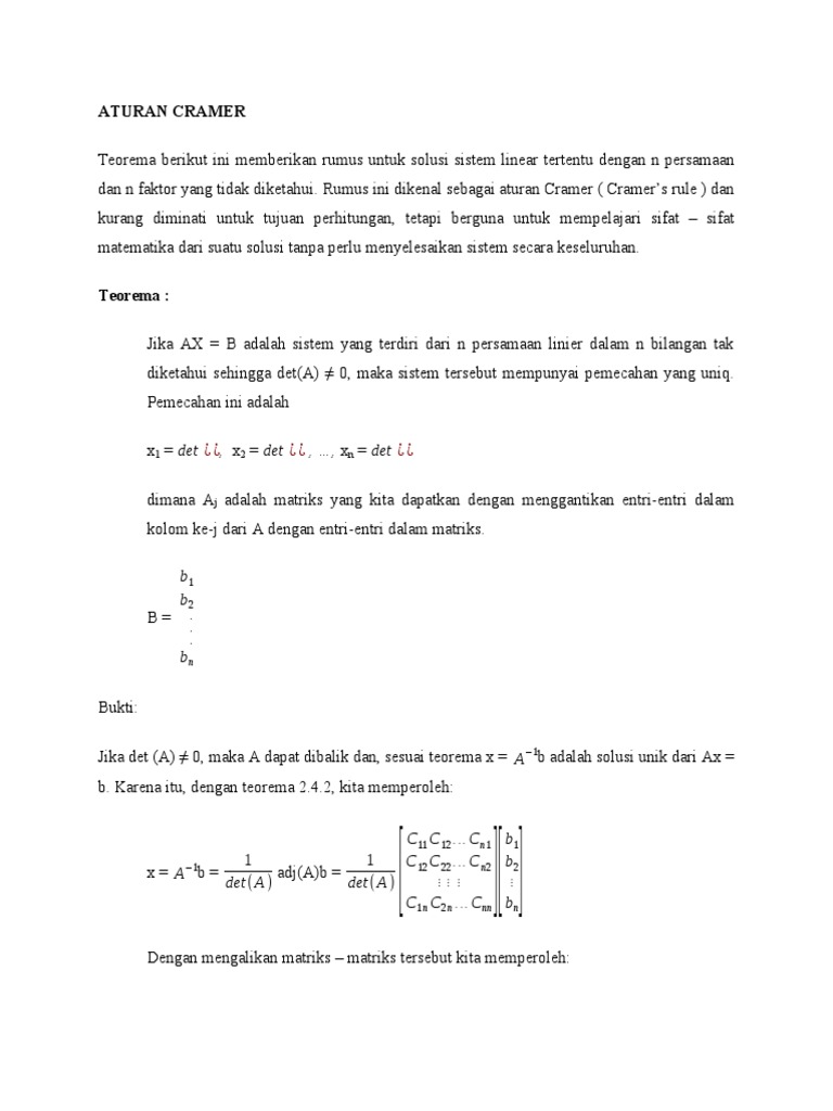 Aturan Cramer | PDF | Metode & Bahan Ajar