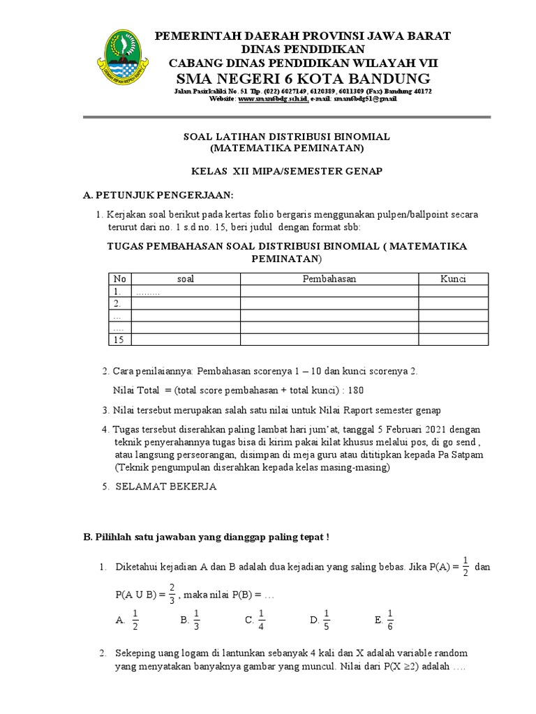 Soal Latihan Distribusi Binomial | PDF