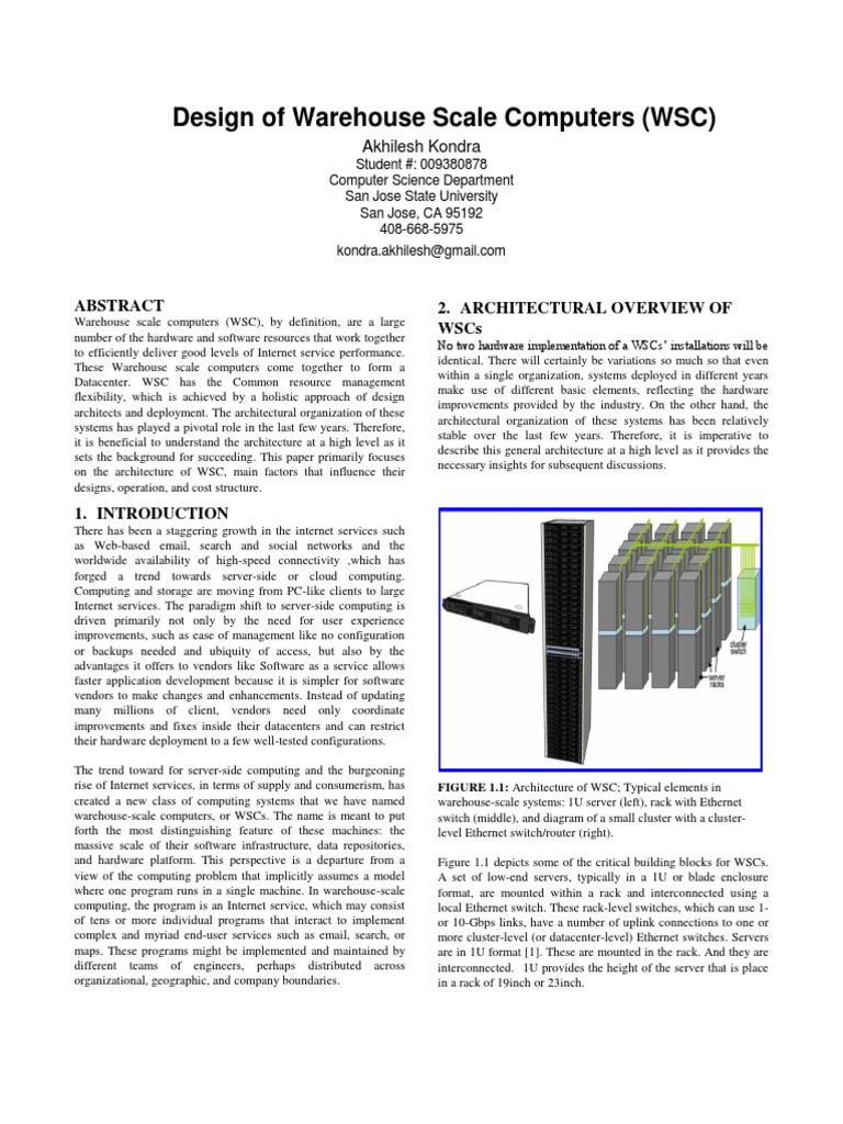 Design of Warehouse Scale Computers (WSC) | PDF | Replication (Computing) | Data Center