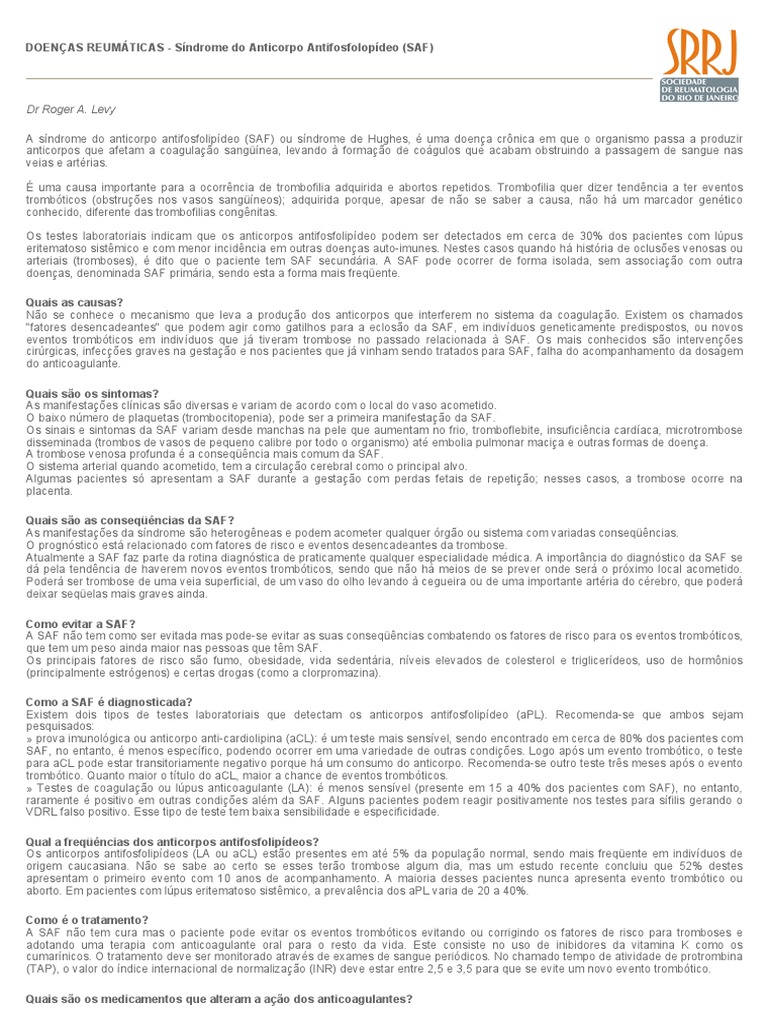 Síndrome do Anticorpo Antifosfolipídeo (SAF): Causas, Sintomas ...