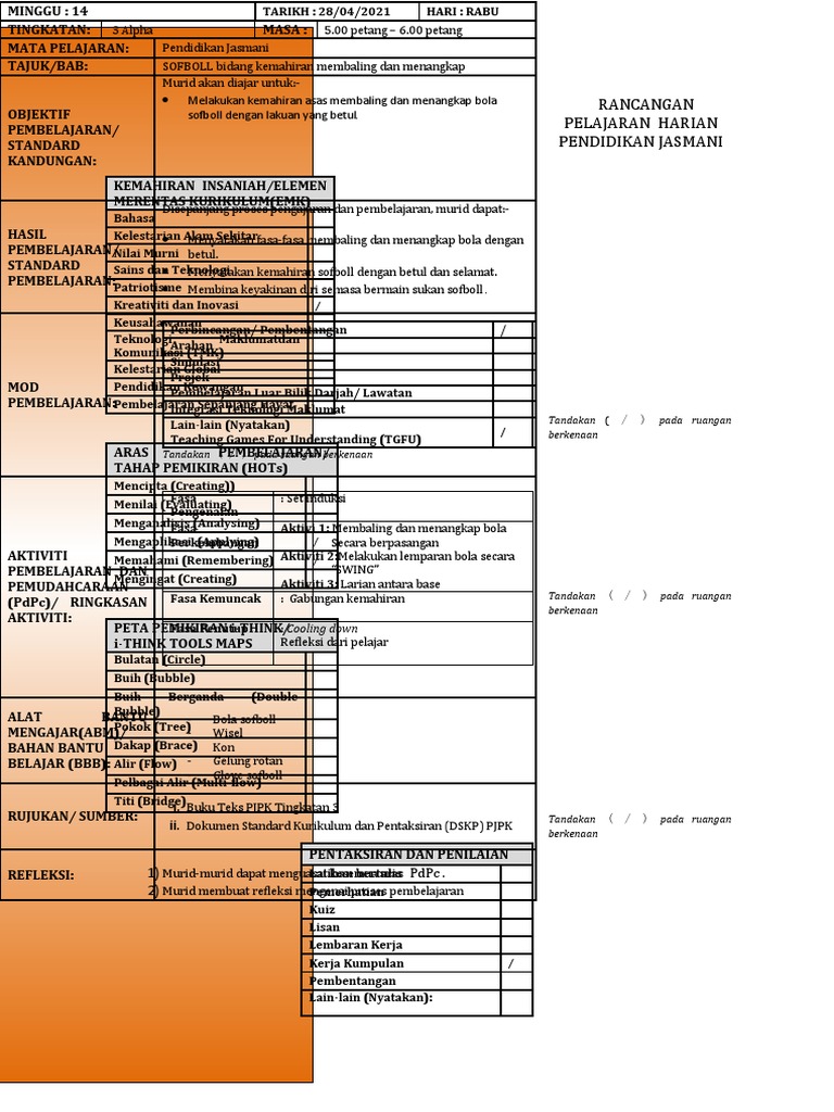 RPH KPD Sofboll Membaling Dan Menangkap | PDF