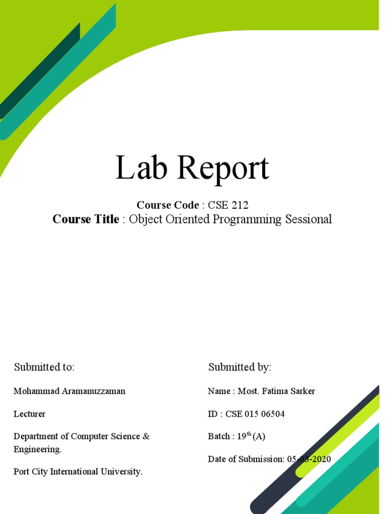 Lab Report: Course Title: Object Oriented Programming Sessional | PDF