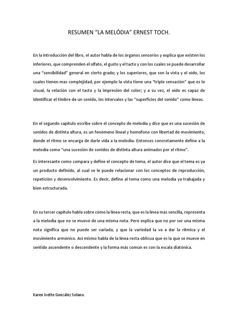 RESUMEN La Melodía Ernest Toch | PDF | Melodía | Ritmo