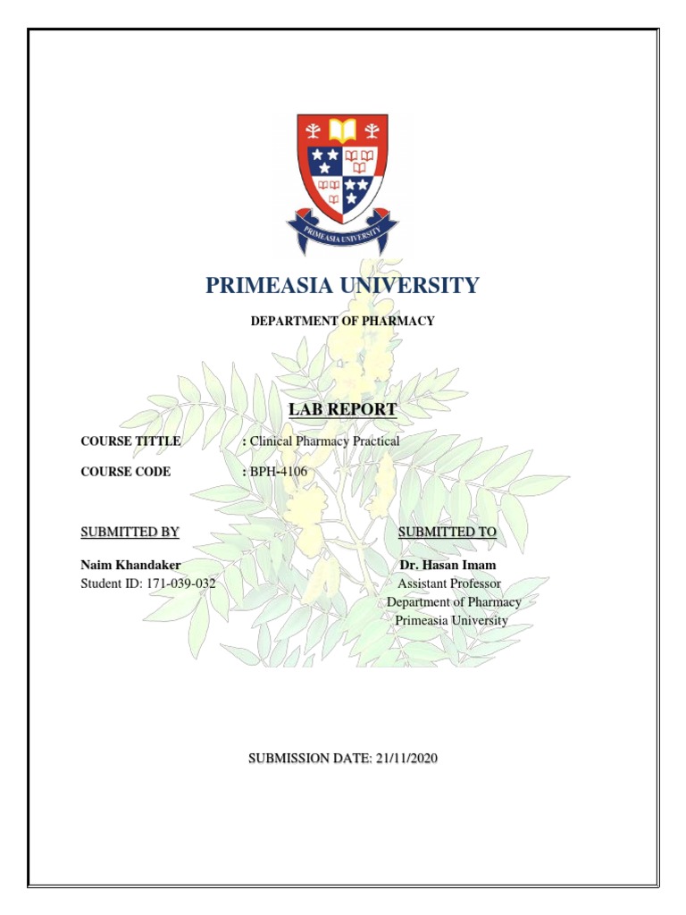 Clinical Pharmacy Lab Report BPH-4106 | PDF