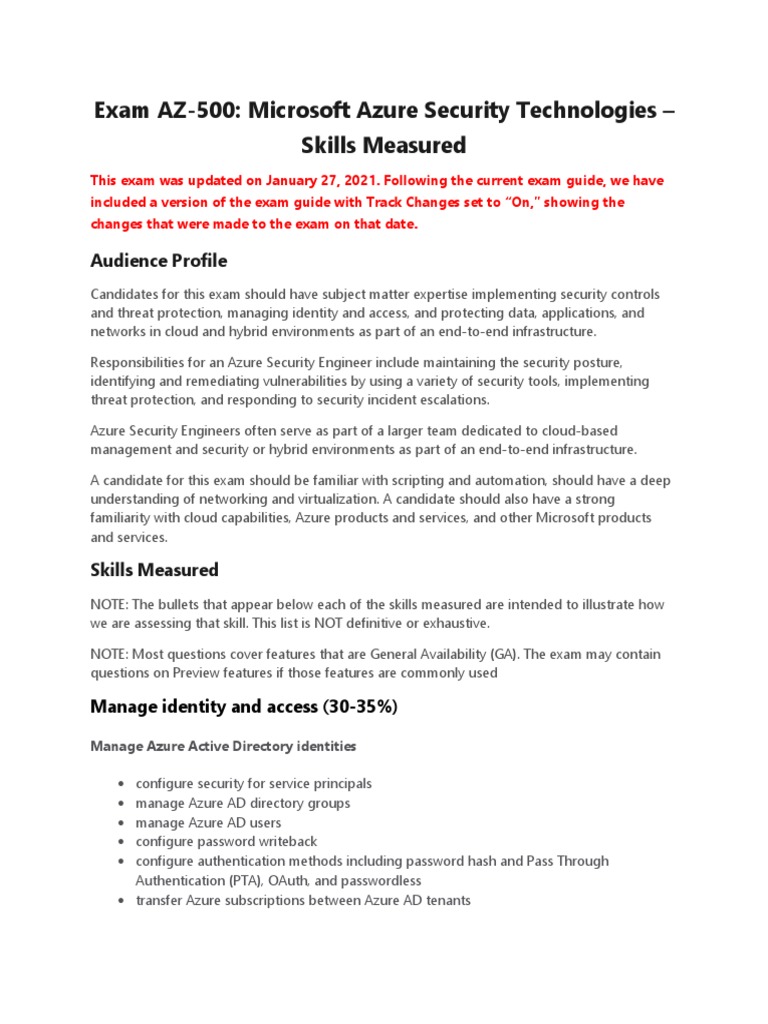 AZ-500 Exam Guide: Azure Security Skills | PDF | Microsoft Azure ...