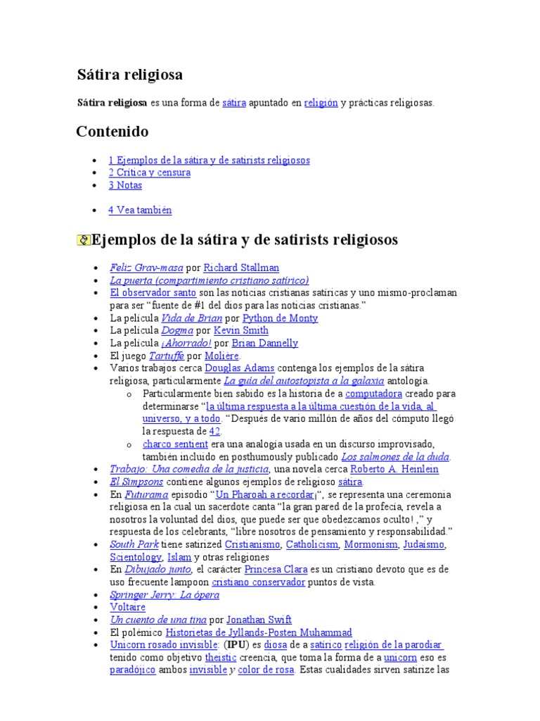 Ejemplos de sátira religiosa | PDF | protestante | Religión y creencia