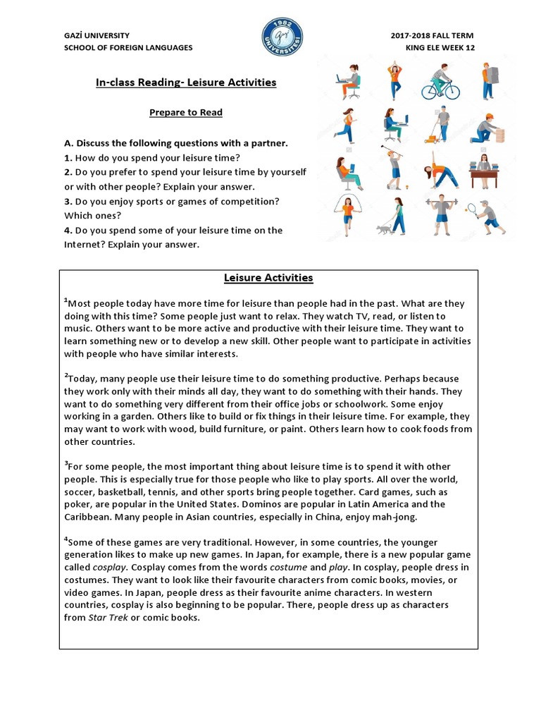 Inclass Reading - Leisure Activities | PDF | Cosplay | Leisure