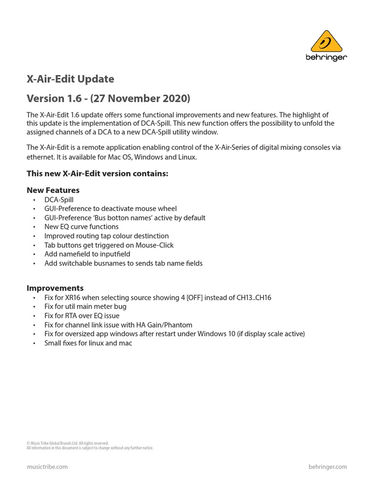 X-AIR-Edit Releasenote 1.6 | PDF