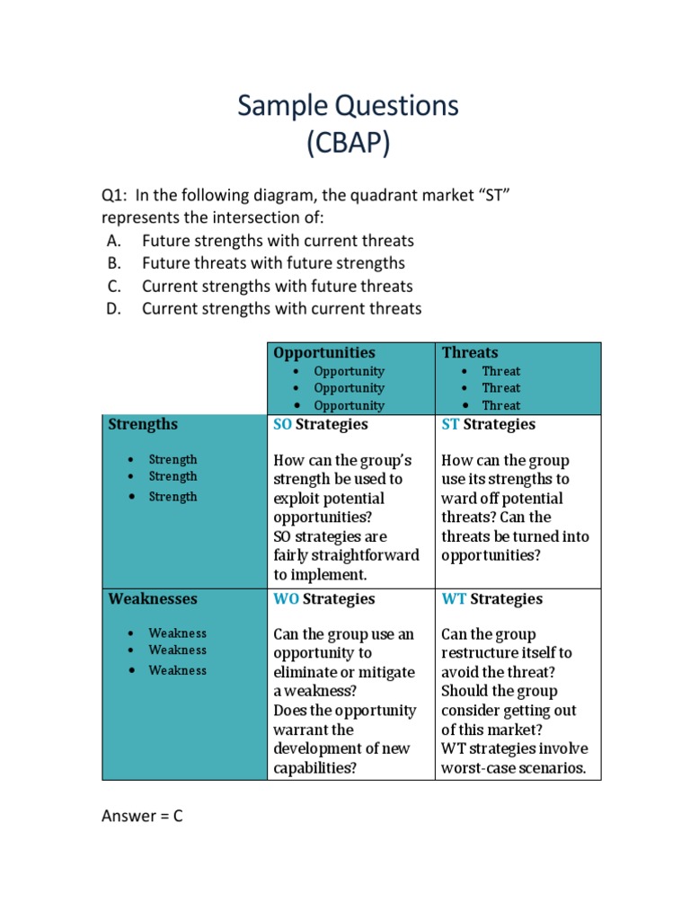 Sample Questions For CBAP Certifications 1611302275 | PDF | Use Case | Business Analysis