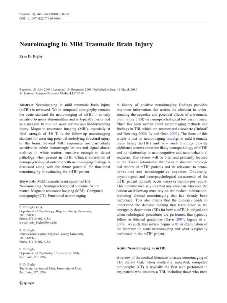 Neuroimaging in Mild Traumatic Brain Injury: # Springer Science+Business Media, LLC 2010 | PDF ...