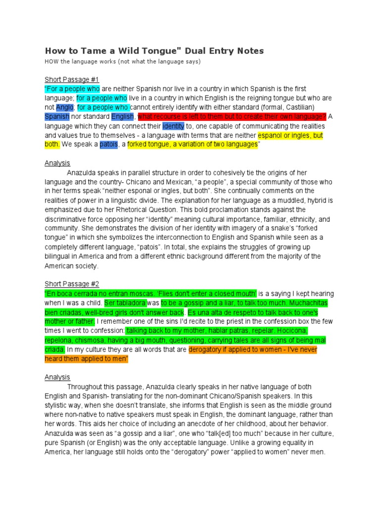 Analyzing Anzaldúa's Wild Tongue | PDF | First Language | English Language