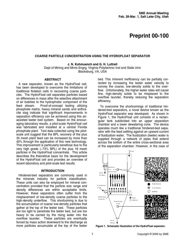 Coarse Particle Concentration Using The Hydrofloat Separator | PDF ...