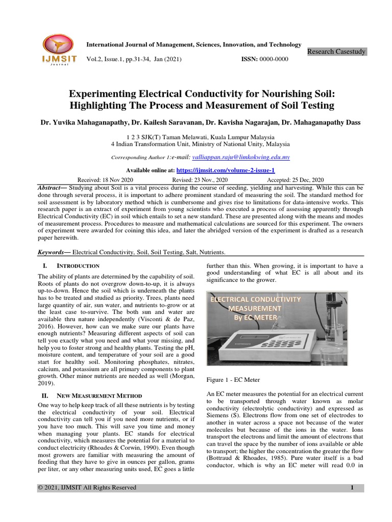 Experimenting Electrical Conductivity For Nourishing Soil: Highlighting ...