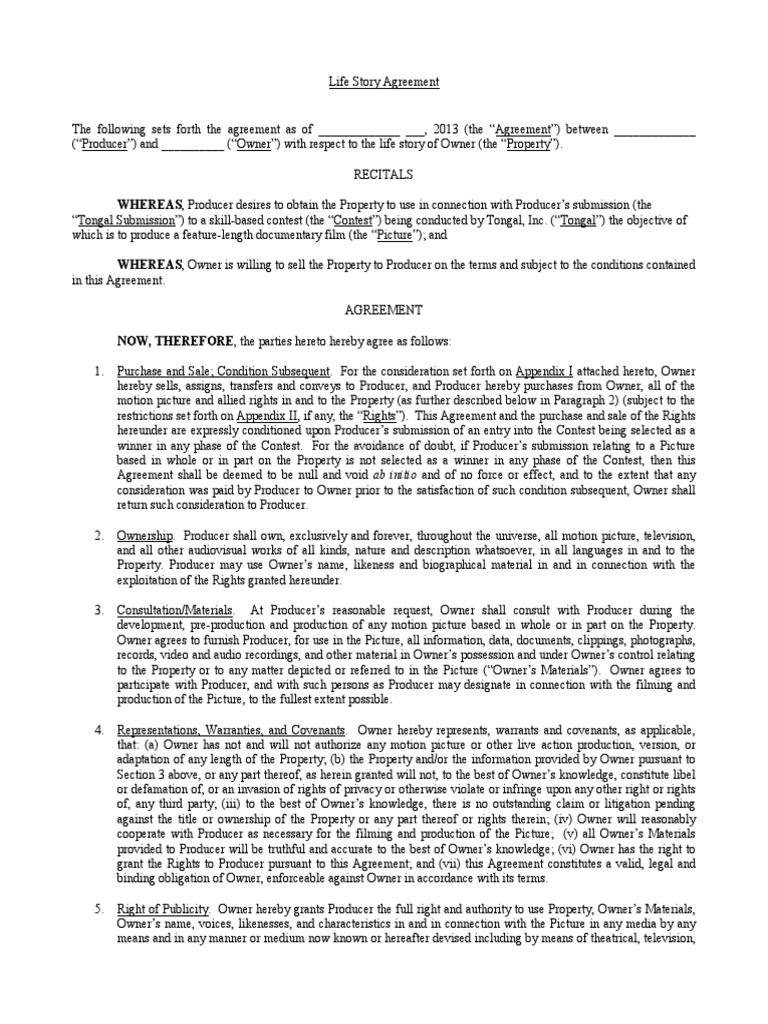 Life Story Agreement | PDF