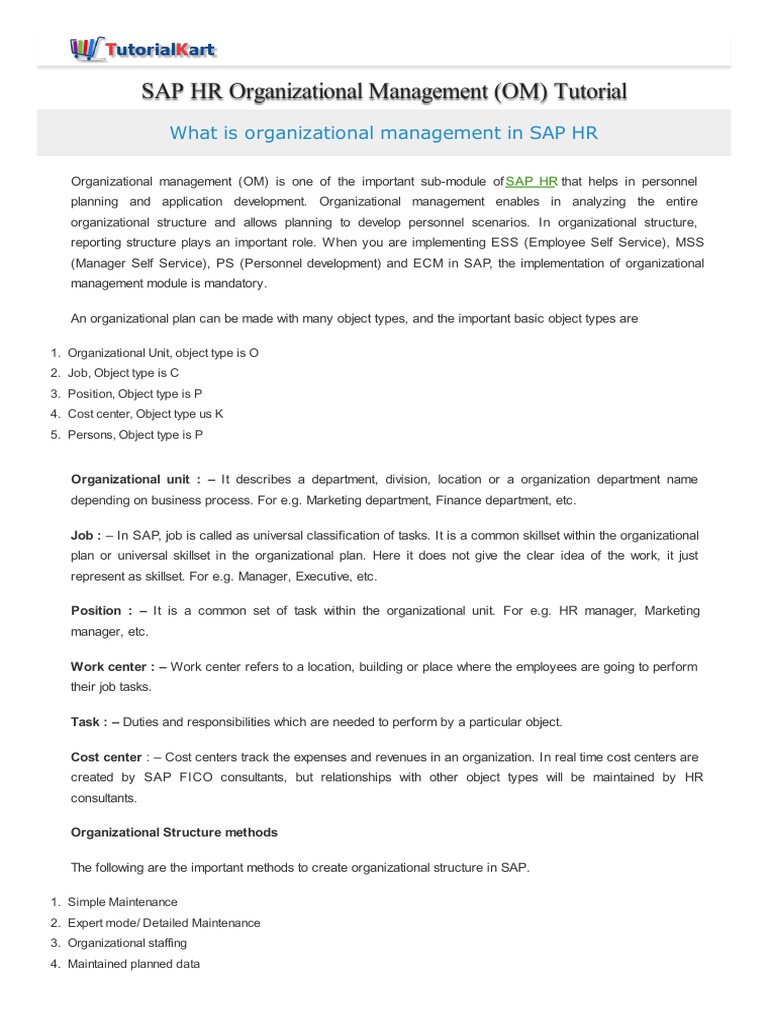 SAP HR Organizational Management (OM) Tutorial | PDF | Computing ...