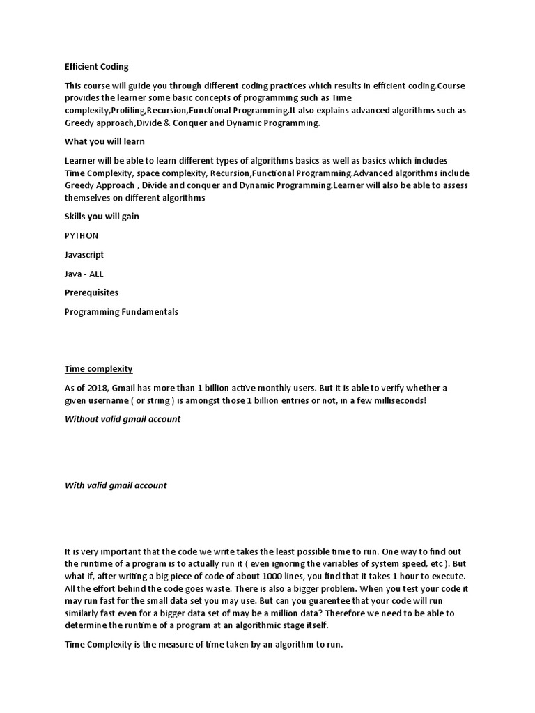 Efficient Coding - LEX | PDF | Time Complexity | Anonymous Function